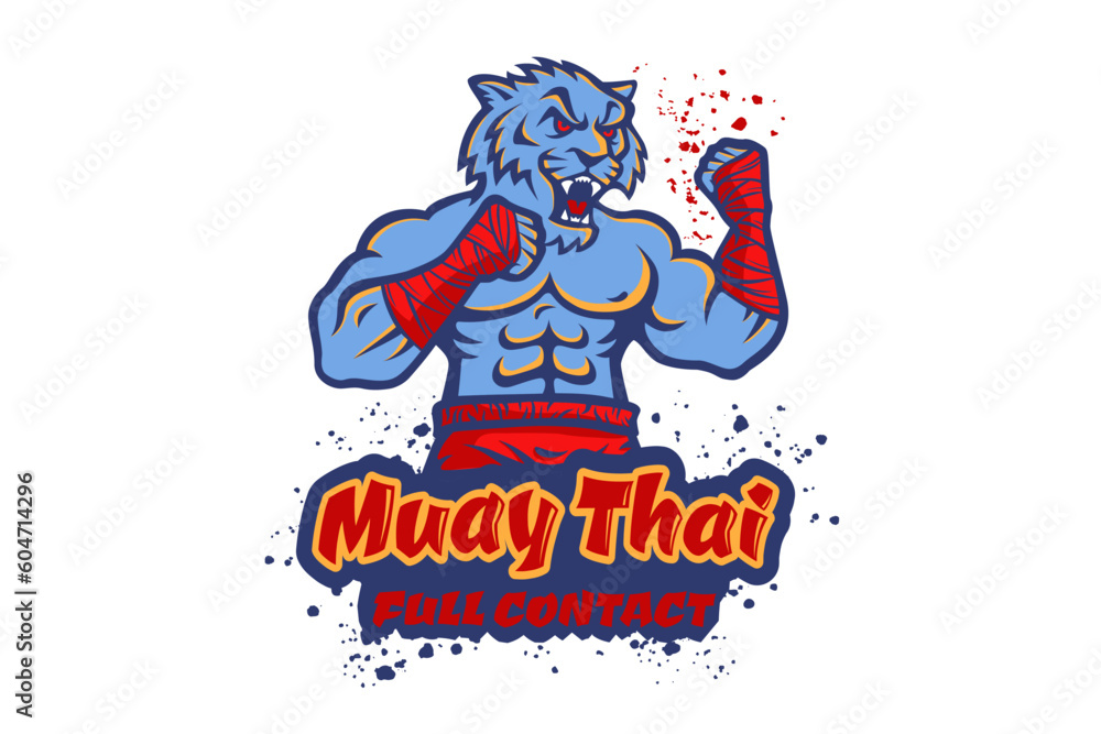 Vector template sport logo for fighting club with angry muscular tiger ...