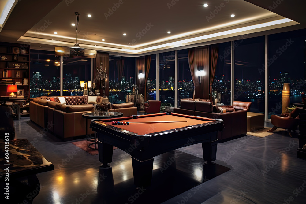 Luxury penthouse man cave with a spacious and stylish retreat with a ...