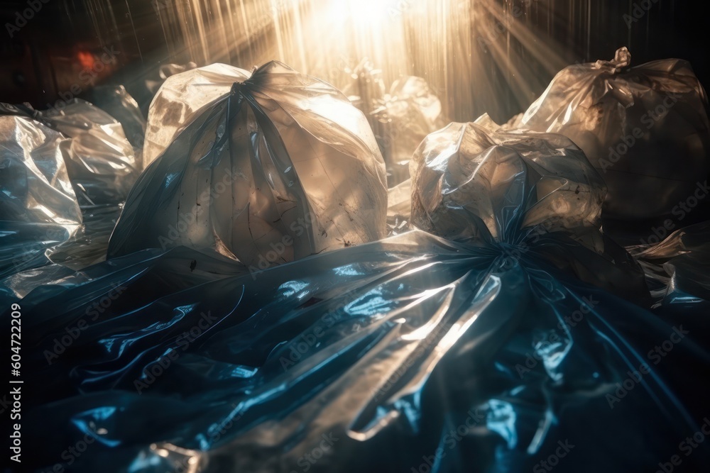 Toxic plastic waste floating underwater in the ocean. Generative AI ...