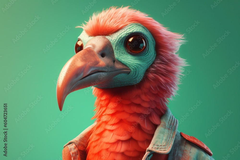 Anthropomorphic bird dressed in human clothing. humanized animal ...