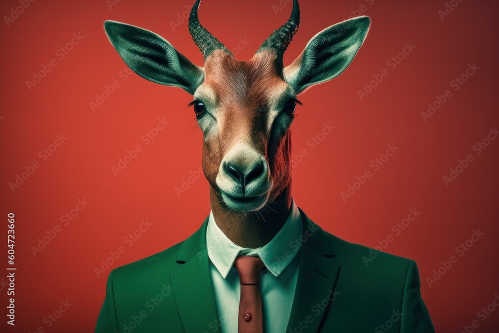 Anthropomorphic antelope dressed in a suit like a businessman. Business ...