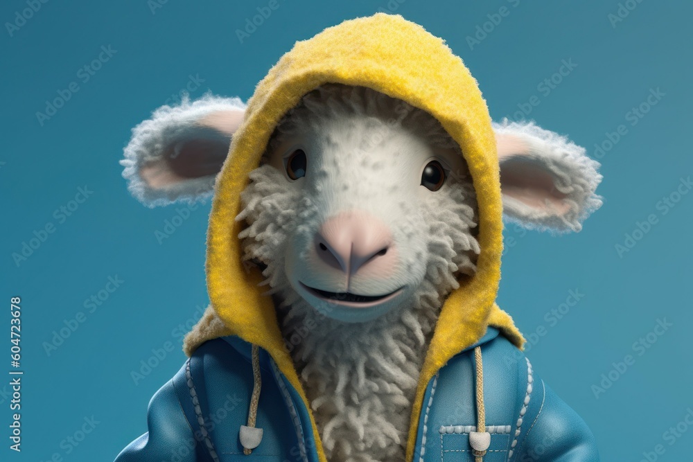 Anthropomorphic baby sheep dressed in human clothing. Humanized animal ...