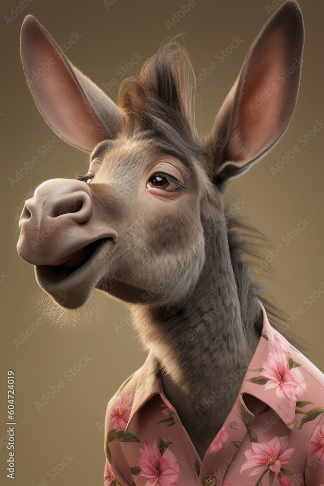 Anthropomorphic donkey dressed in human clothing. humanized animal ...