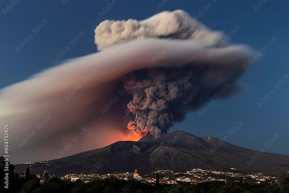 magma erupts from the belly of the earth, a menacing column of thick ...