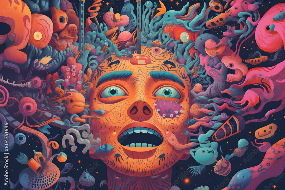 A person's face is in a scary background. an illustration of visual ...