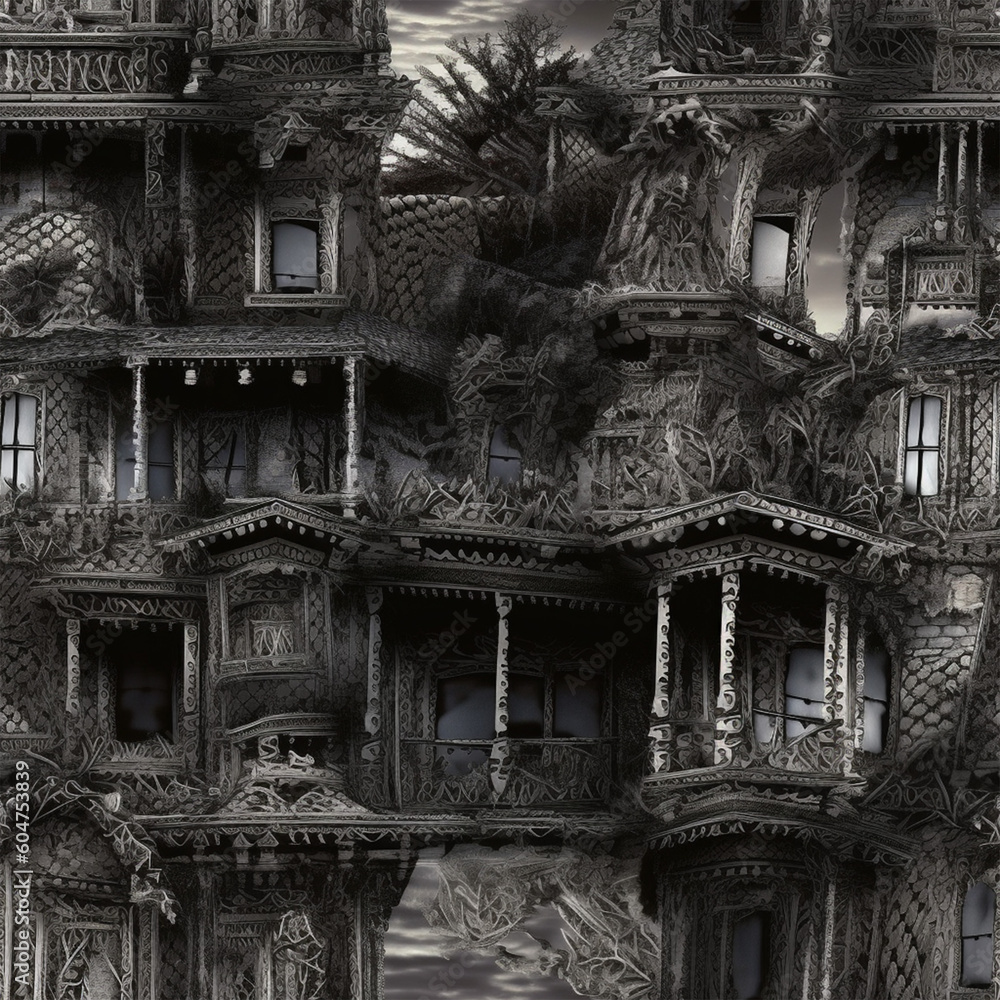 Explore our eerie collection of haunted house patterns, artfully ...