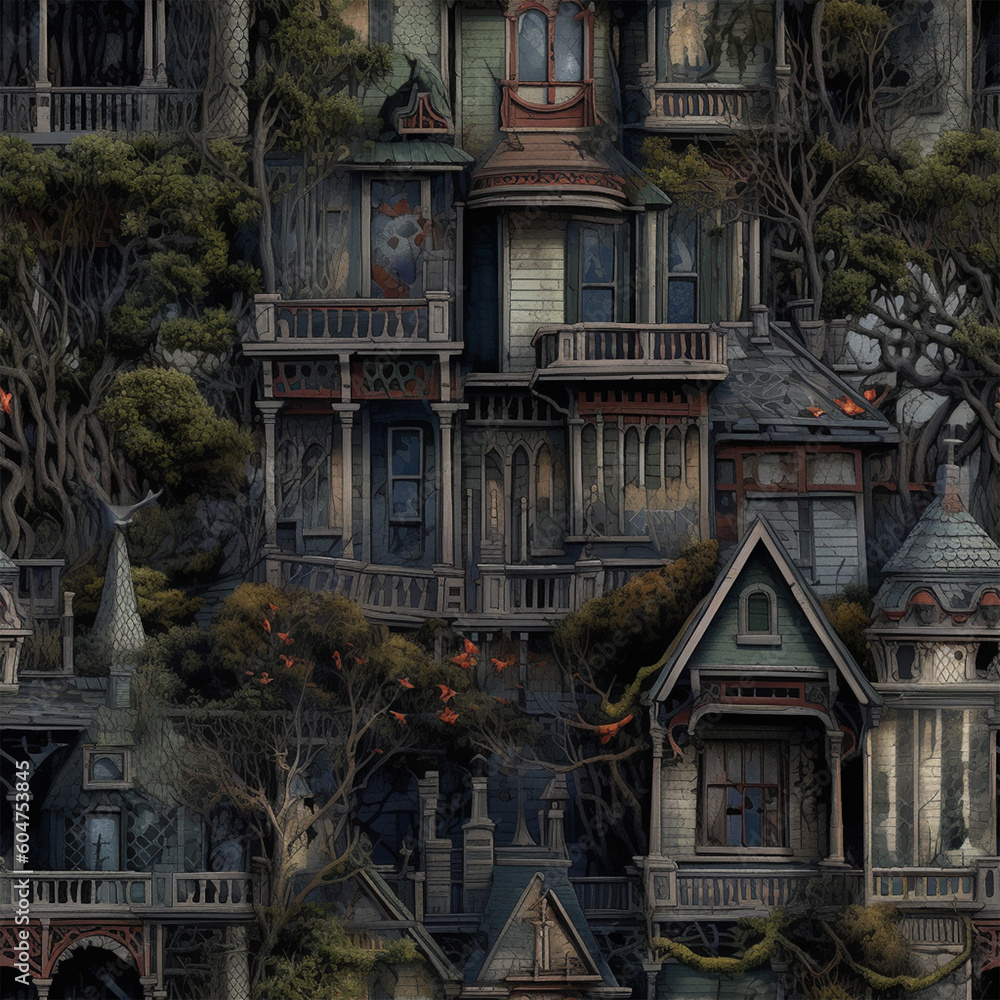 Explore our eerie collection of haunted house patterns, artfully ...