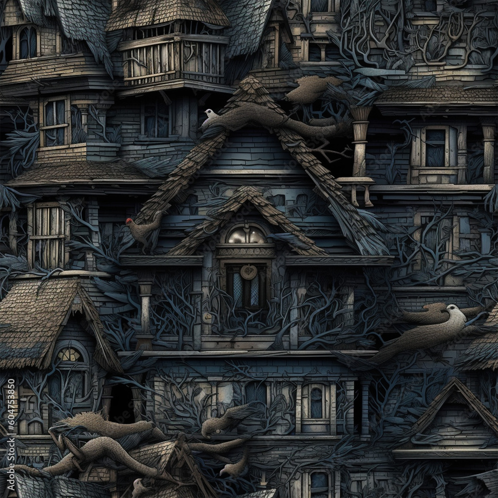 Explore our eerie collection of haunted house patterns, artfully ...