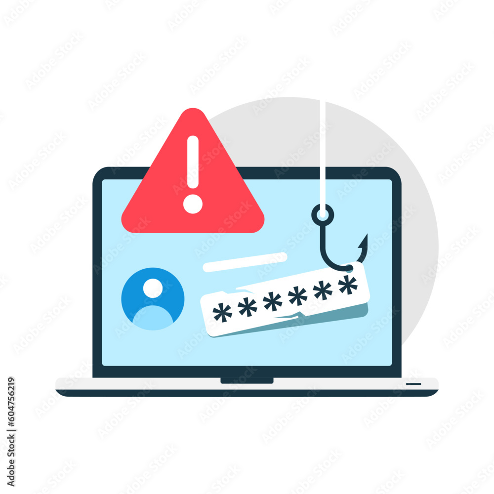 Vetor de Phishing, Password Cracking on laptop screen concept illustration flat design vector ...