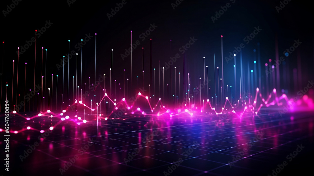 pink and blue digital data graphs and lines, glowing, data and data ...