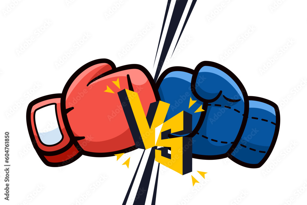 Red and blue boxing gloves fight icon. Battle Versus emblem flat design ...