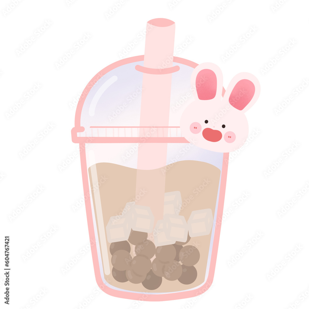 cute bunny and bubble tea on transparent background png file Stock ...