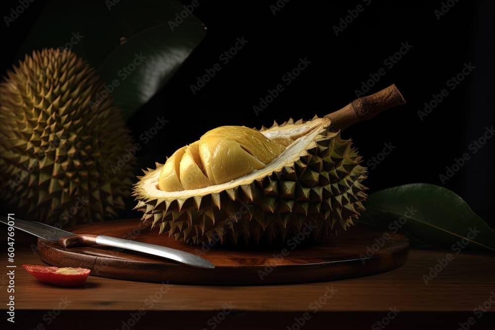 still life with Durian Fruit with black background using generative AI ...
