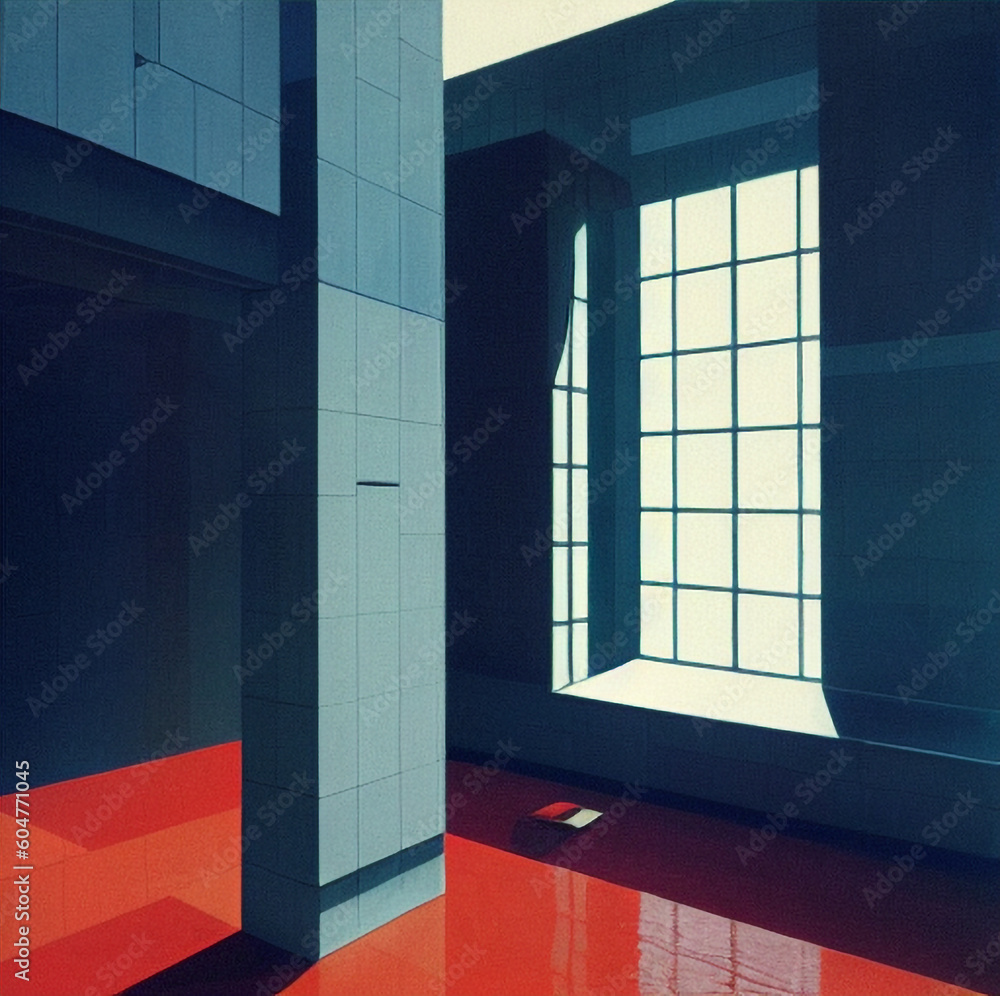 dark liminal space with tall windows Stock Illustration | Adobe Stock