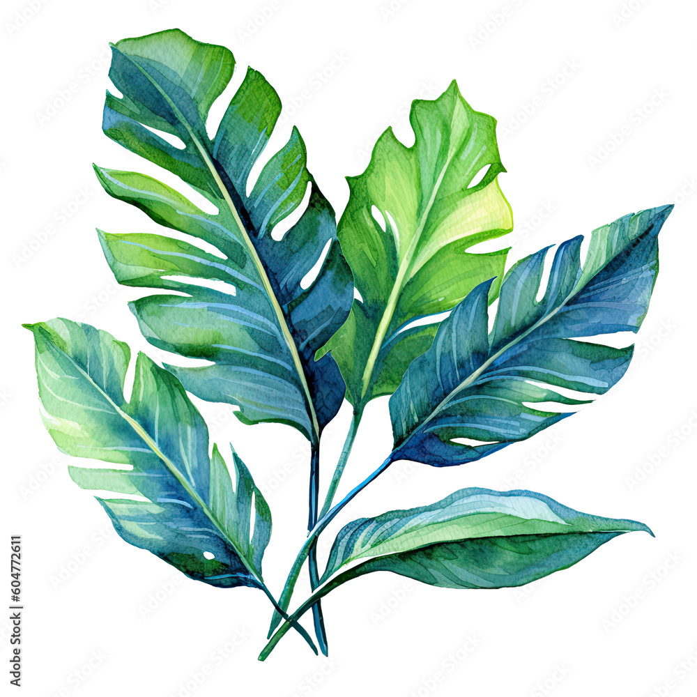 watercolor leaves isolated on white transparent background, PNG ...