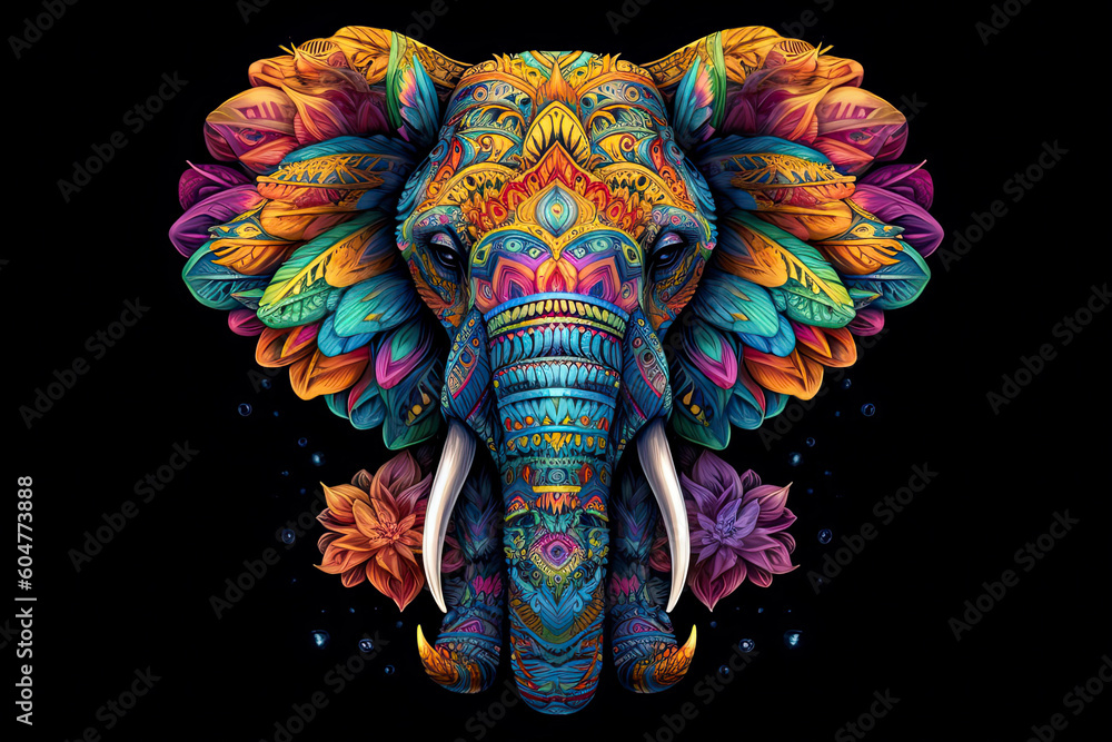 ภาพประกอบสต็อก colorful mandala art forming as elephant head.AI ...