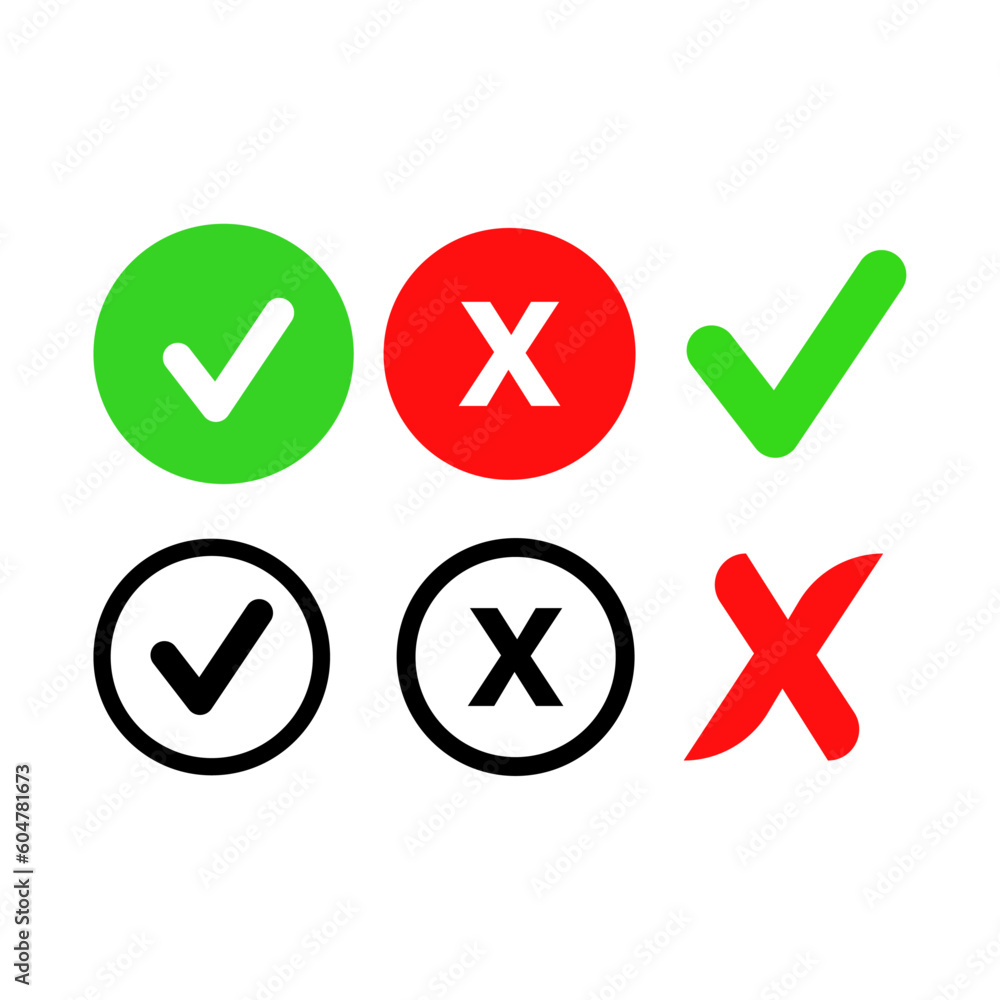 set of icon and cross tick symbol for design elements and app user ...