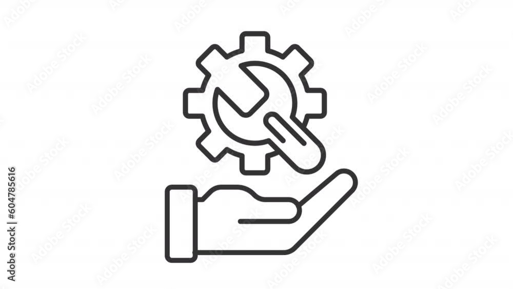 Technical support icon animation. Animated line wrench turning cogwheel ...