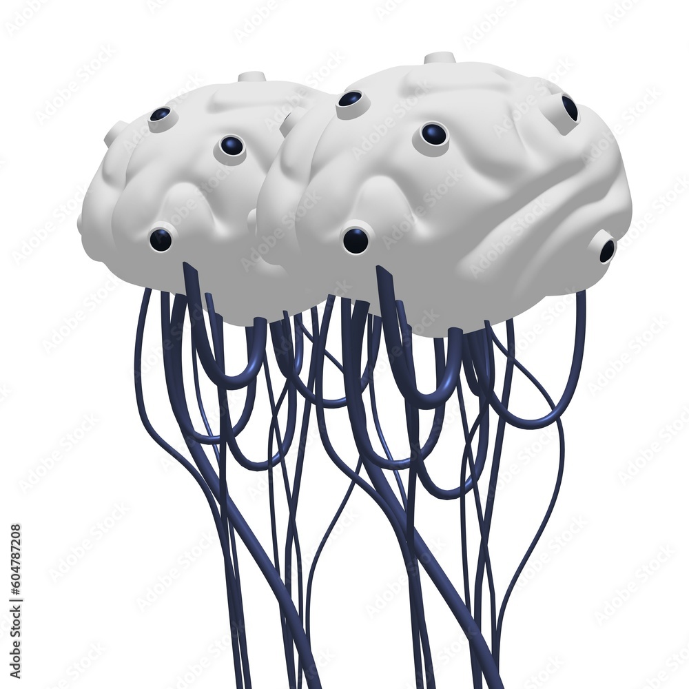 Cyber brain wired neural network. Robotic eternal organ. Cyborg brain ...