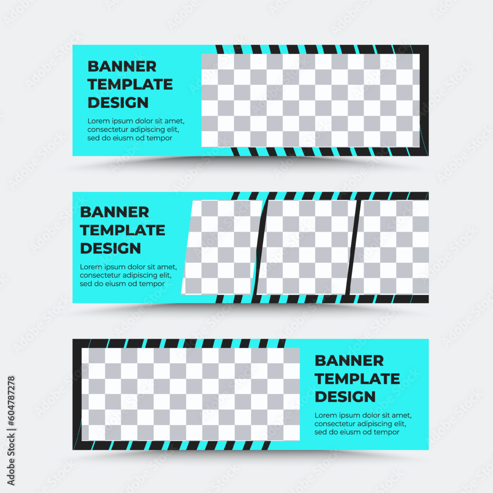 Design of vector banner templates with striped thin border and blue ...