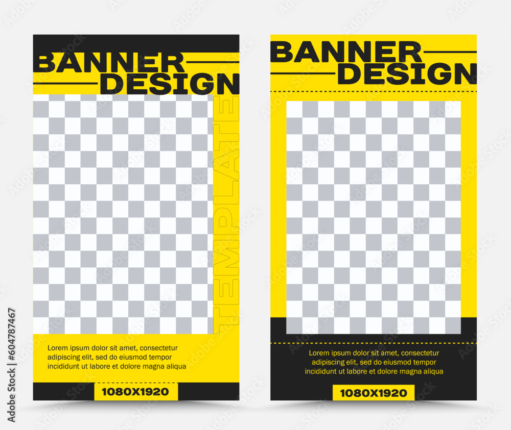 Design of vector banner templates with yellow-black border and dotted ...
