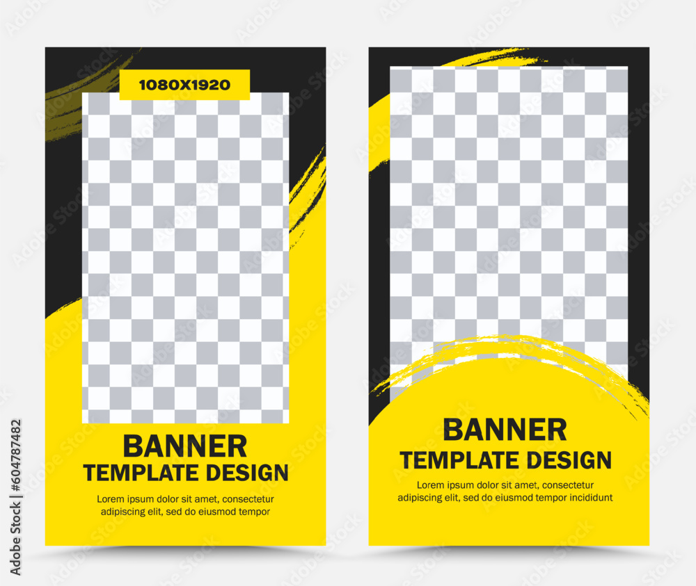 Design of vector banner templates with black and yellow border and ...