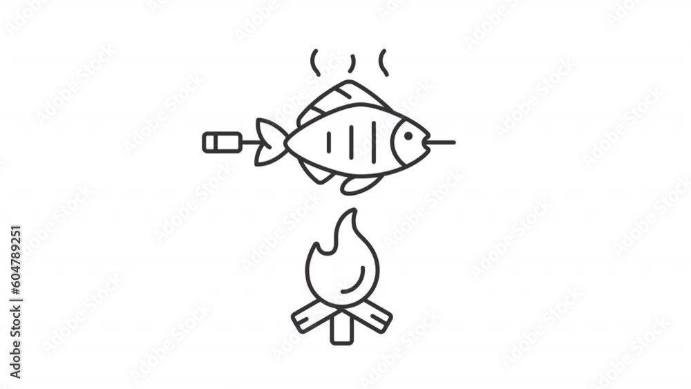 Cooking fresh catch icon animation. Animated line caught fish over ...