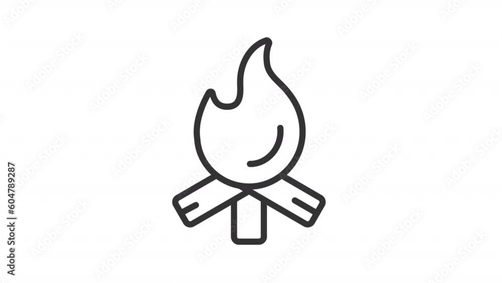 Video Stock Animated campfire line icon. Camping fire animation ...