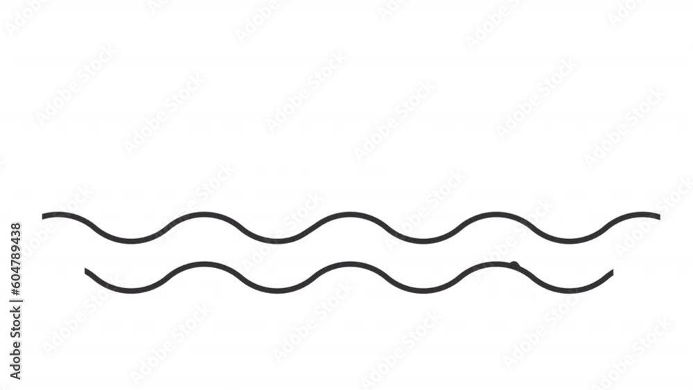 Spawning icon animation. Animated line fish jumping in water waves ...