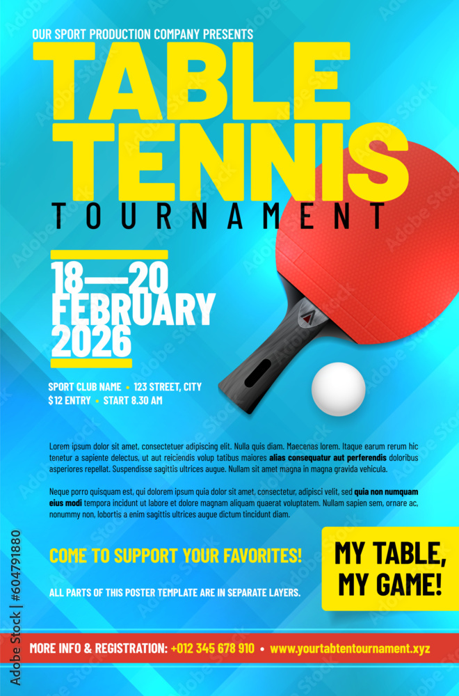 Table tennis tournament poster with racket and ball Stock Vector ...