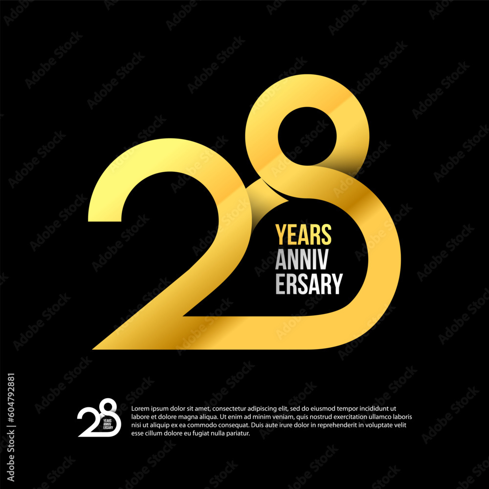 28 Th Anniversary Numbers Modern Gold Concept Logo. 28 Years Logotype ...