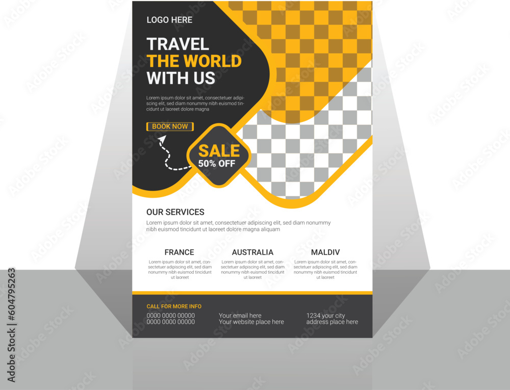 Travel poster or flyer pamphlet brochure design layout space for photo ...