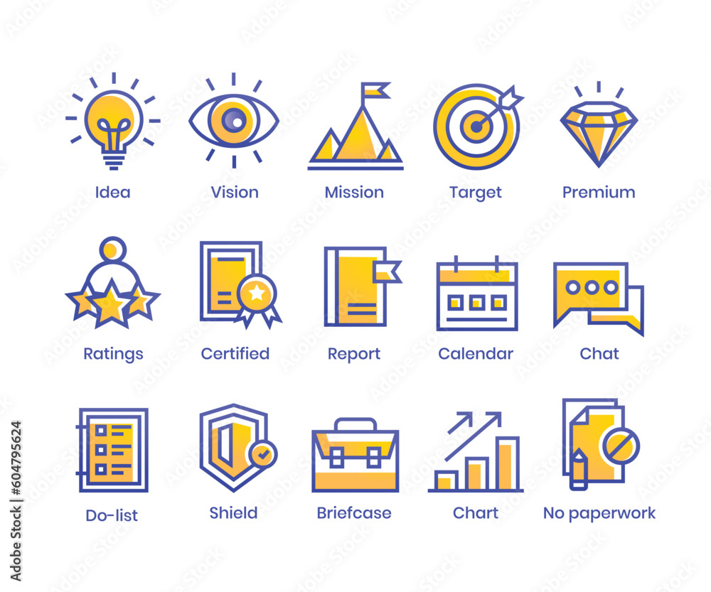 Premium vector icons: idea, vision, mission, target, rating, certified ...