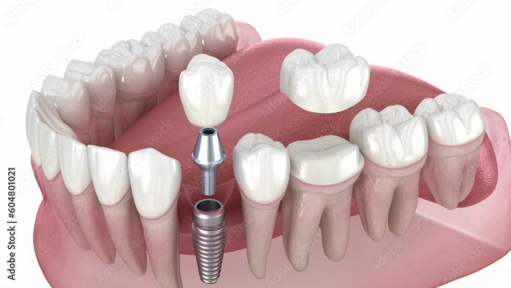 Dental implant and crown placement. Dental 3D animation Stock Video ...