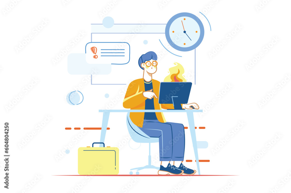 Deadline concept with people scene in the flat cartoon style. An office ...