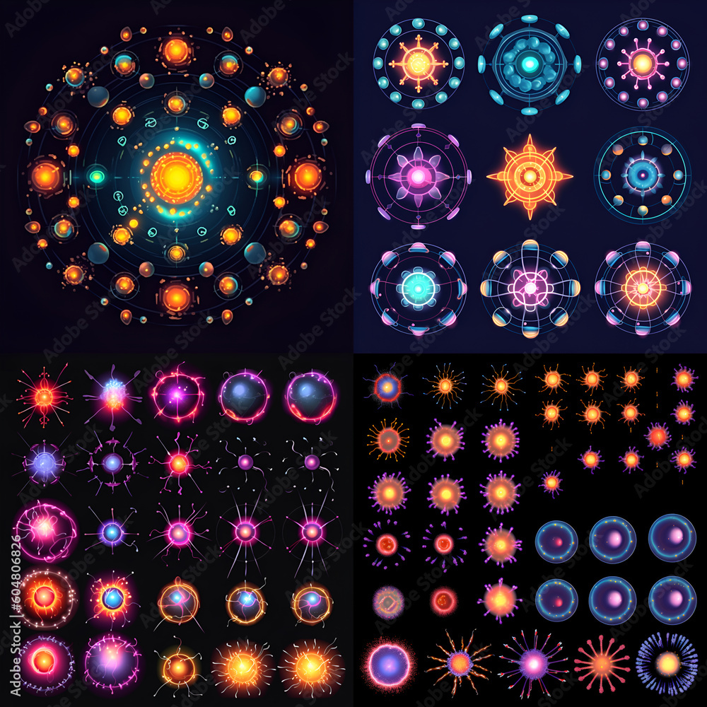 game art sprite sheet of atomic nucleus with electrons. AI generated ...