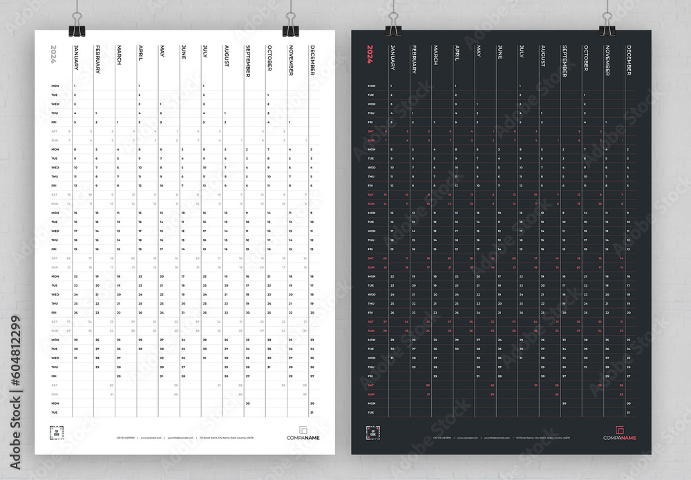 Calendar 2024 Poster Layout Stock Template | Adobe Stock