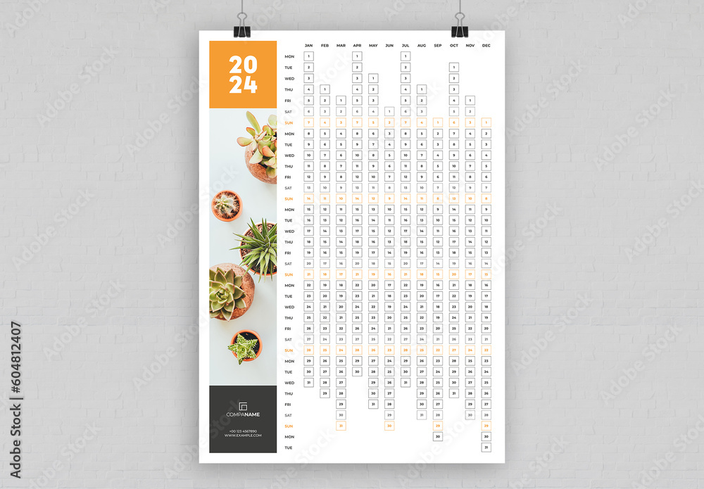 Calendar 2024 Poster Layout with Orange Accents Stock Template | Adobe ...