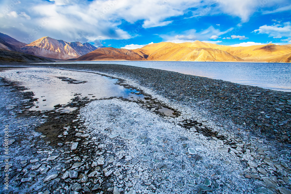 Panorama landscape of Pangong lake with mountain background under ...