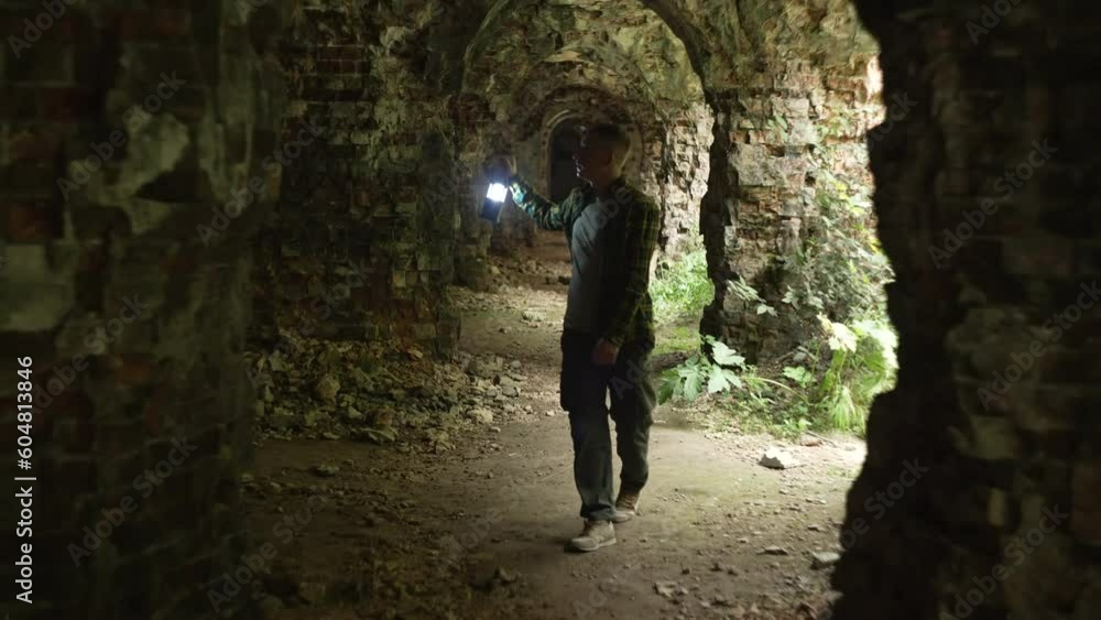 A man in a dungeon, holding a gas lamp. Exploring catacombs or old ...