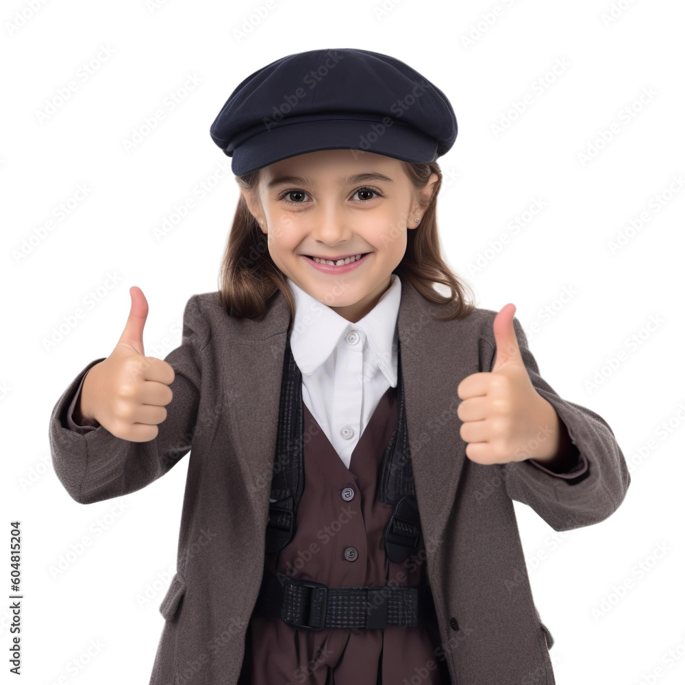 Child girl dressed as Journalist showing thumbs up isolated on ...