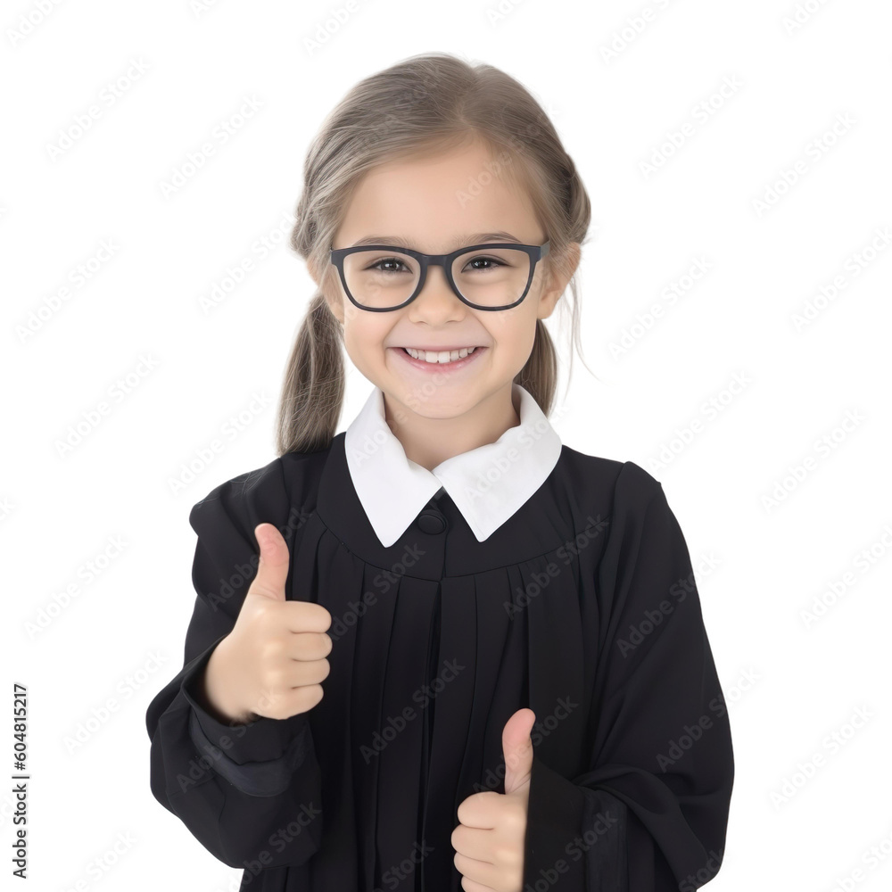 Child girl dressed as Lawyer showing thumbs up isolated on transparent ...