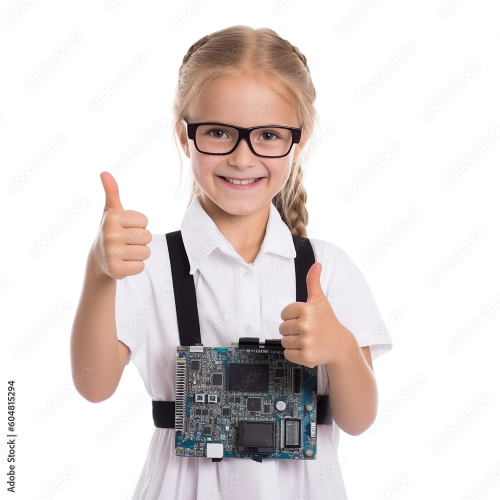 Child girl dressed as Programmer showing thumbs up isolated on ...