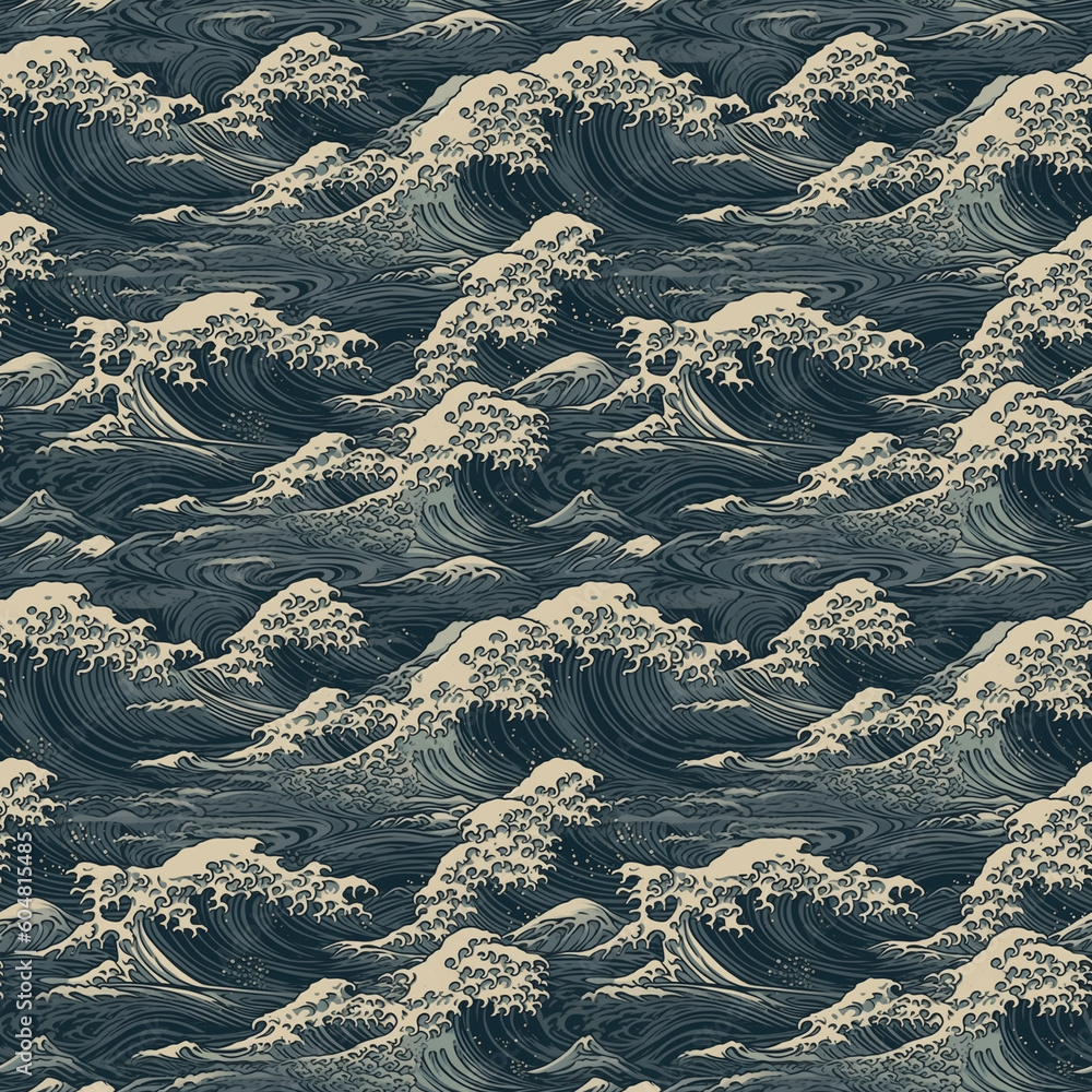 Seamless texture: sea waves pattern in old vintage Japanese style ...