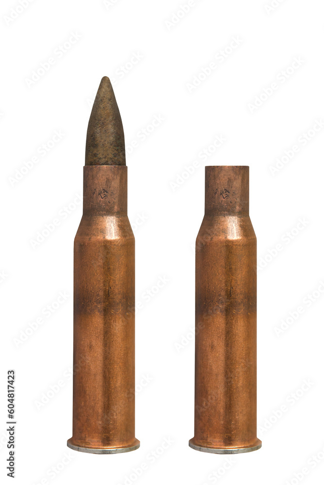 Rifle bullet close-up ammunition for weapon isolated over a transparent ...