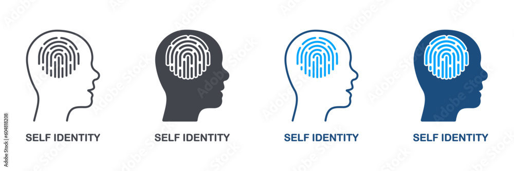 Self Identity, Mental Cognition Pictogram. Fingerprint in Human Head ...
