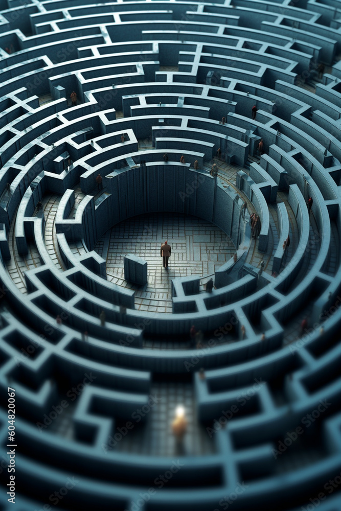 A conceptual illustration of a floating labyrinth or maze, representing ...