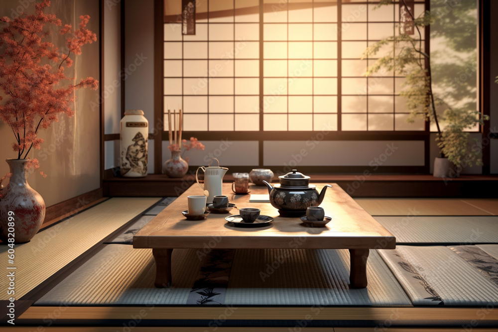 a traditional Japanese tea ceremony, with meticulously crafted tatami ...
