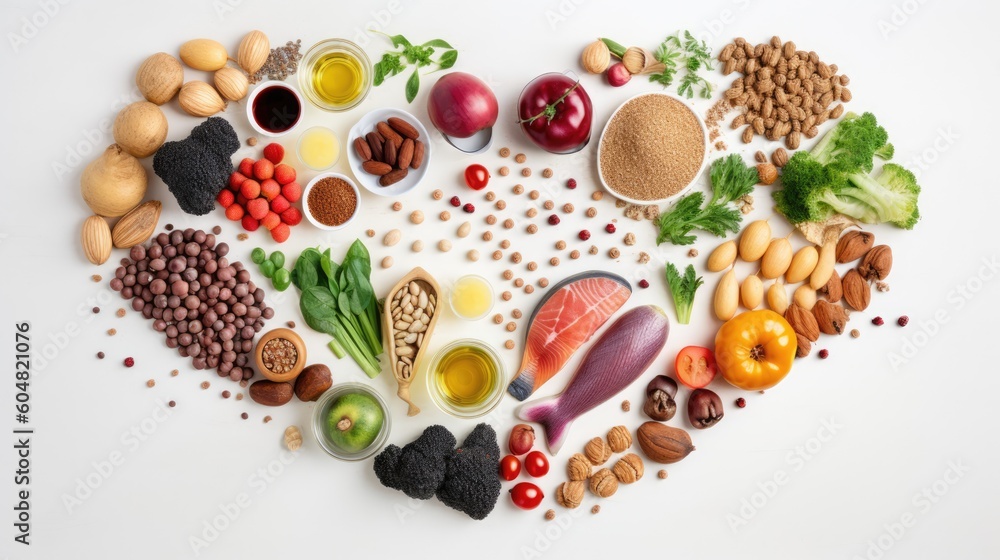 Heart-Healthy Diet and Supplement Array Depicted in Heart Shape ...