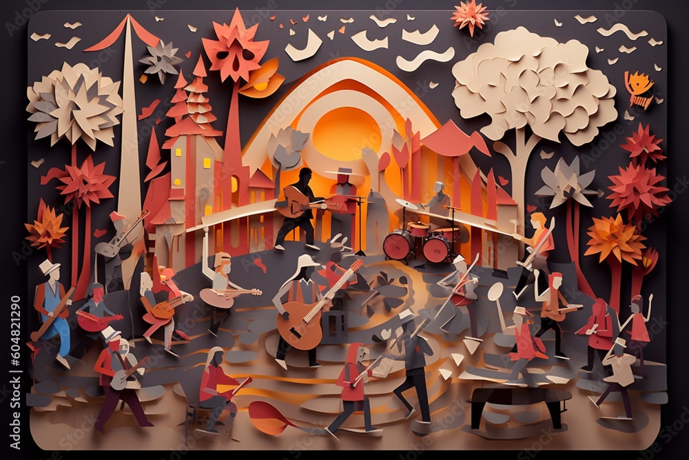 A captivating paper-cut design of a summer music festival, with cutouts ...